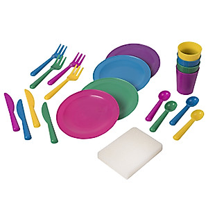 Big Mo’s Toys Pretend Play Dishes Playset – Little Chef Kitchen Set, Kids Cooking Serving Dishes - Play Cups, Pans, Cutlery, Ladle, Tableware, Pots and Dish Drainer, Set of 28