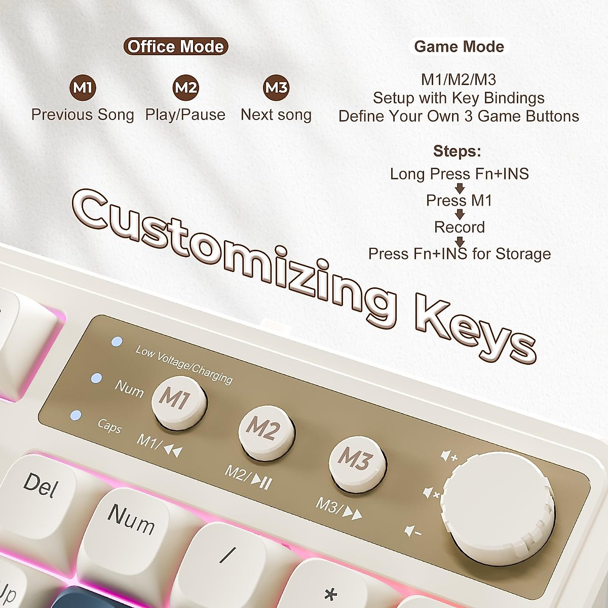 AULA 99 Wireless Keyboard, Custom Computer Keyboard, Tri-Mode Bluetooth 5.0/2.4GHz/USB-C Cute Creamy Gaming Keyboards with Number Pad, RGB Backlit Media Knob Programmable Keybaord for PC Gamer - White