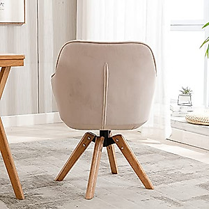 Gnrolaz Swivel Desk Chairs No Wheels,Cute Vanity Chair with Tufted Shell Back & Wood Legs,Comfortable Home Office Desk Chairs/Rolling Chair/Task Chair/Computer Chairfor Living Room,Bedroom,Makeup Room