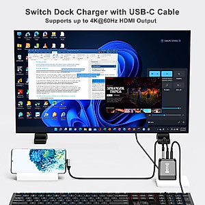 RREAKA Switch Dock Charger for Nintendo Switch/OLED, Portable TV Docking Station for Nintendo Switch 4K@60Hz HDMI/USB2.0/PD USB-C Fast Charging Ports, Portable Switch Dock Charger with USB-C Cable