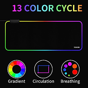 RGB Large Gaming Mouse Pad with 4Port USB Hub and 13Lighting Modes, Computer Keyboard Mouse Pad, Oversize Anti-Slip Rubber Base Mouse Mat for Computer PC Games (31.5 x 11.81 in Black,0.15in Thick)