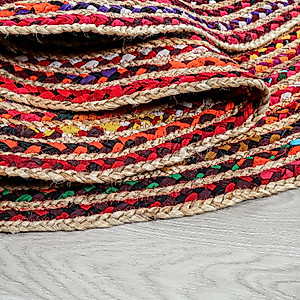 RIANGI - 4' Round Handwoven Jute Chindi Area Rug - Colorful Boho Rugs for Living Room - Hand Braided Multicolor Bohemian Rug for Farmhouse, Bedroom, Dining Room, Classroom, Hallway, Kitchen, Office