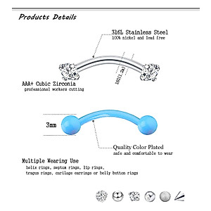 EVELICAL 20Pcs 16G Eyebrow Piercing Rook Curved Barbell Kit Eyebrow Tragus Lip Rings for Women Men 8mm