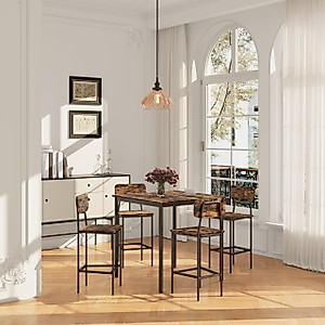 TJYGO Kitchen Table and Chairs for 4, Dining Table Set for 4 with Space-Saving Design, Industrial Dining Room Table Set for Family Dinner, Party, Rustic Brown