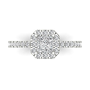 Clara Pucci 1.34ct Princess Cut Solitaire W/accent Moissanite Proposal Designer Wedding Bridal art deco Anniversary Ring 14k White Gold