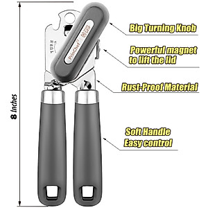 SPIDER GRIP Can Opener, No-Trouble-Lid-Lift Manual Handheld Can Opener with Magnet, Smooth Edge Safe Cut for Beer/Tin/Bottle, Big Turning Knob Anti-Slip Handle Good for Seniors with Arthritis