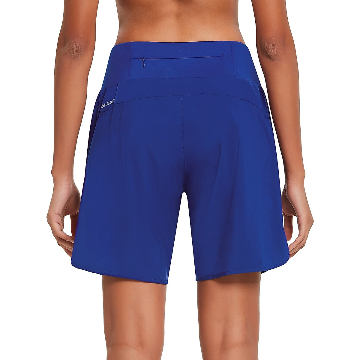 BALEAF Womens' 7 Inches Long Running Shorts Back Zipper Pocketed Athletic Gym Shorts with Liner Royal Blue Size L