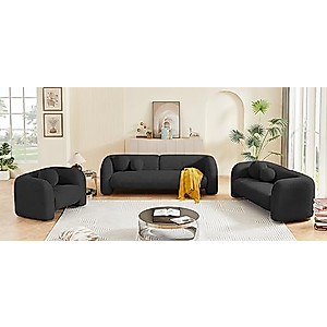 Meridian Furniture 139Black-S Emory Collection Art Deco Boucle Fabric Upholstered Sofa with Rich Black Boucle Fabric, Ball Pillows Included, 89" W x 34" D x 27" H, Black
