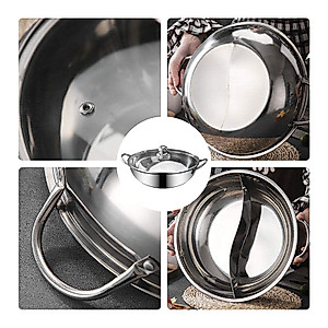 Gdrasuya10 Shabu Hot Pot, 12" Stainless Steel Pot Dual Site Divider with Glass Lid for 2-5 People