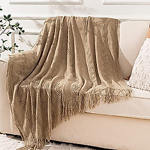 BATTILO HOME Tan Throw Blanket for Bed, Boho Decorative Tan Blanket for Couch, Taupe Throw Blanket for Home Decor, 50"x60"