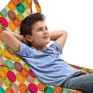 Lunarable Vintage Lounger Chair Bag, Vintage Abstract Ornamental Mosaic Circle Cheerful Round, High Capacity Storage with Handle Container, Lounger Size, Orange Pink Apple Green