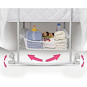 Badger Basket Wishes Rocking Baby Bassinet Heirloom Quality Bedside Sleeper with Bedding, Pad, and Storage Basket - White