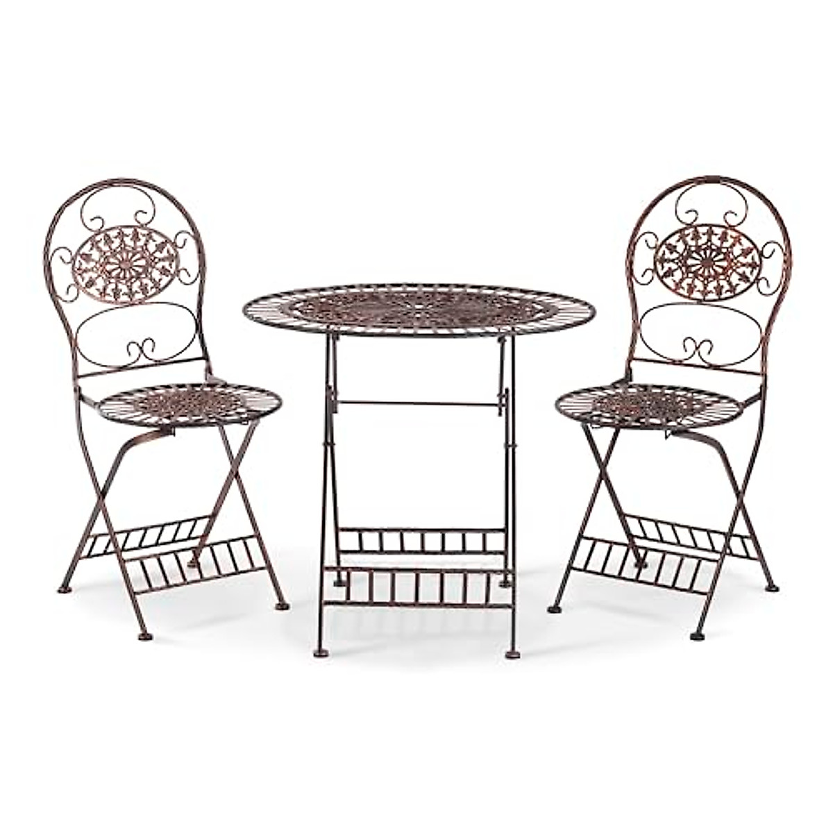Alpine Corporation Indoor/Outdoor 3-Piece Oval Bistro Set Folding Table and Chairs Patio Seating, Bronze