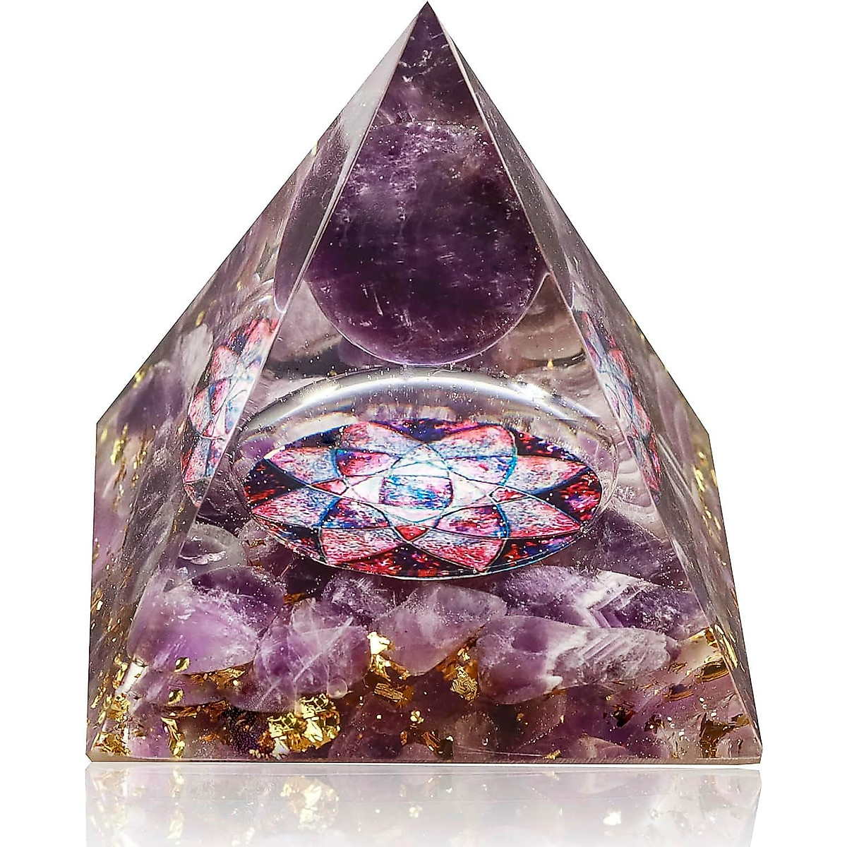 Handmade Amethyst Orgonite Pyramid 60mm with Amethyst Natural Crystal Stone Orgone Energy Pyramide