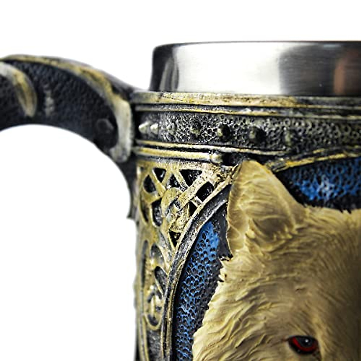 EZESO Stainless Steel Wolf Mug, Resin 3D Wolf Coffee Cup Stainless Steel Travel Tea Wine Beer Mugs (Wolf Mug)