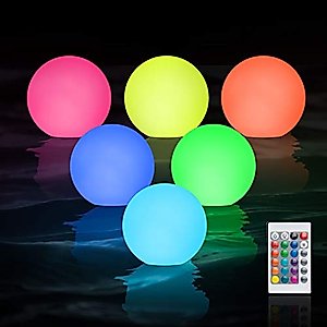 WHATOOK Floating Pool Lights for Swimming Pool: 6 Pack 16 Color with Remote Control IP68 Waterproof Led Ball Lights,Glow Orb Hot Tub Kids Pond Night Lights for Pool,Lawn,Beach,Party Decor