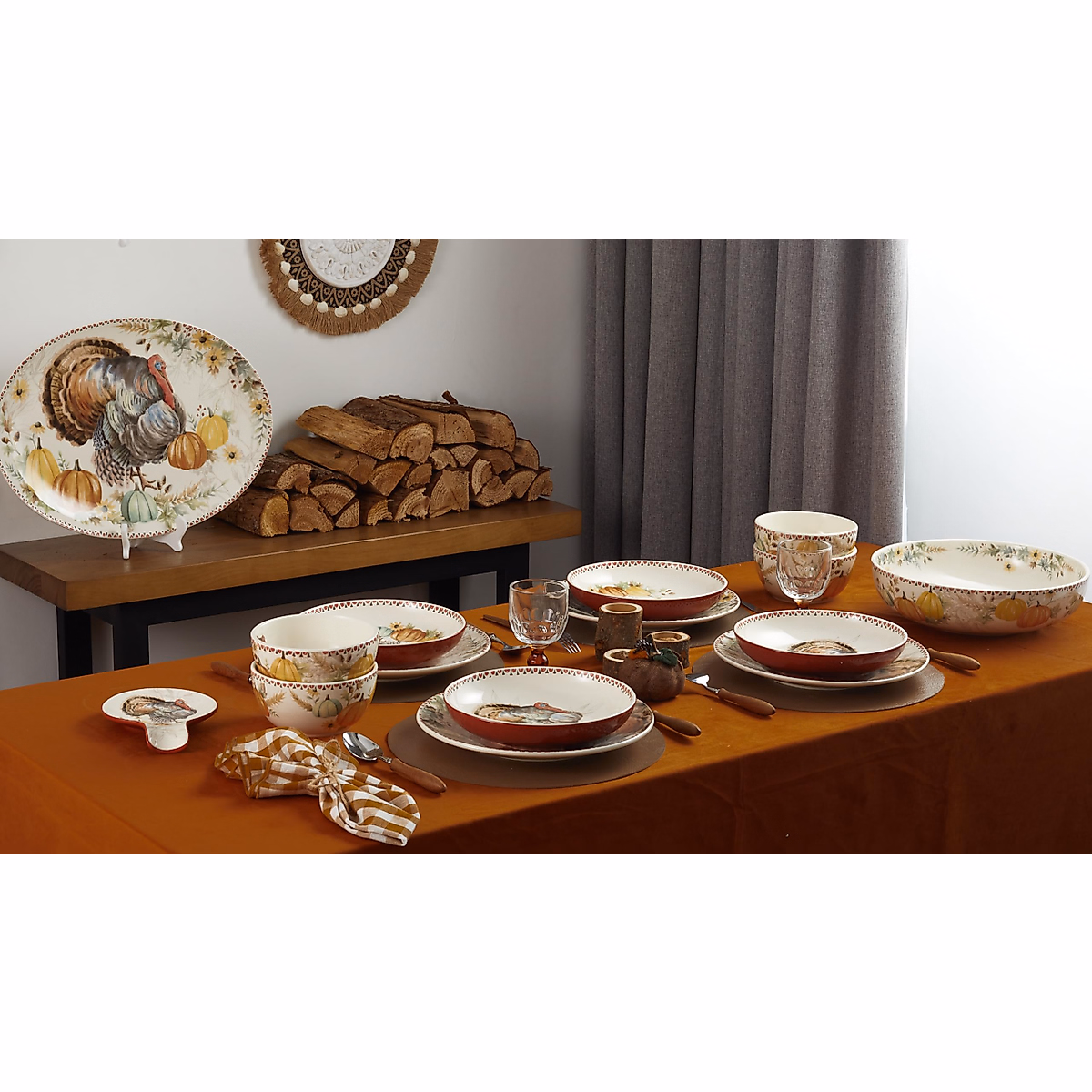 Bico Blessing Season Ceramic Pasta Bowl, Set of 5(1 unit 214oz, 4 units 35oz), for Pasta, Salad, Microwave & Dishwasher Safe, House Warming Gift