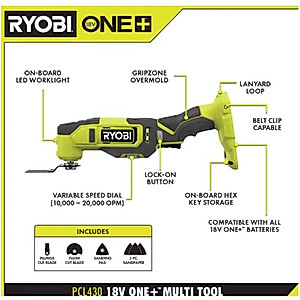 RYOBI ONE+ PCL1600K2 18V Cordless 6-Tool Combo Kit with 1.5 Ah Battery, 4.0 Ah Battery, and Charger