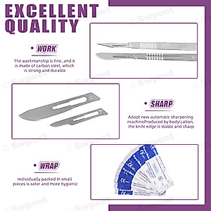Swpeet 77Pcs 9 Styles #10#11#12#15#20#21#22#23#24 Scalpel Blades Surgical Grade Blades with #3#4 Scalpel Knife Handle Assortment Kit,Biology Lab Knives for Biology Lab Anatomy, Cutting