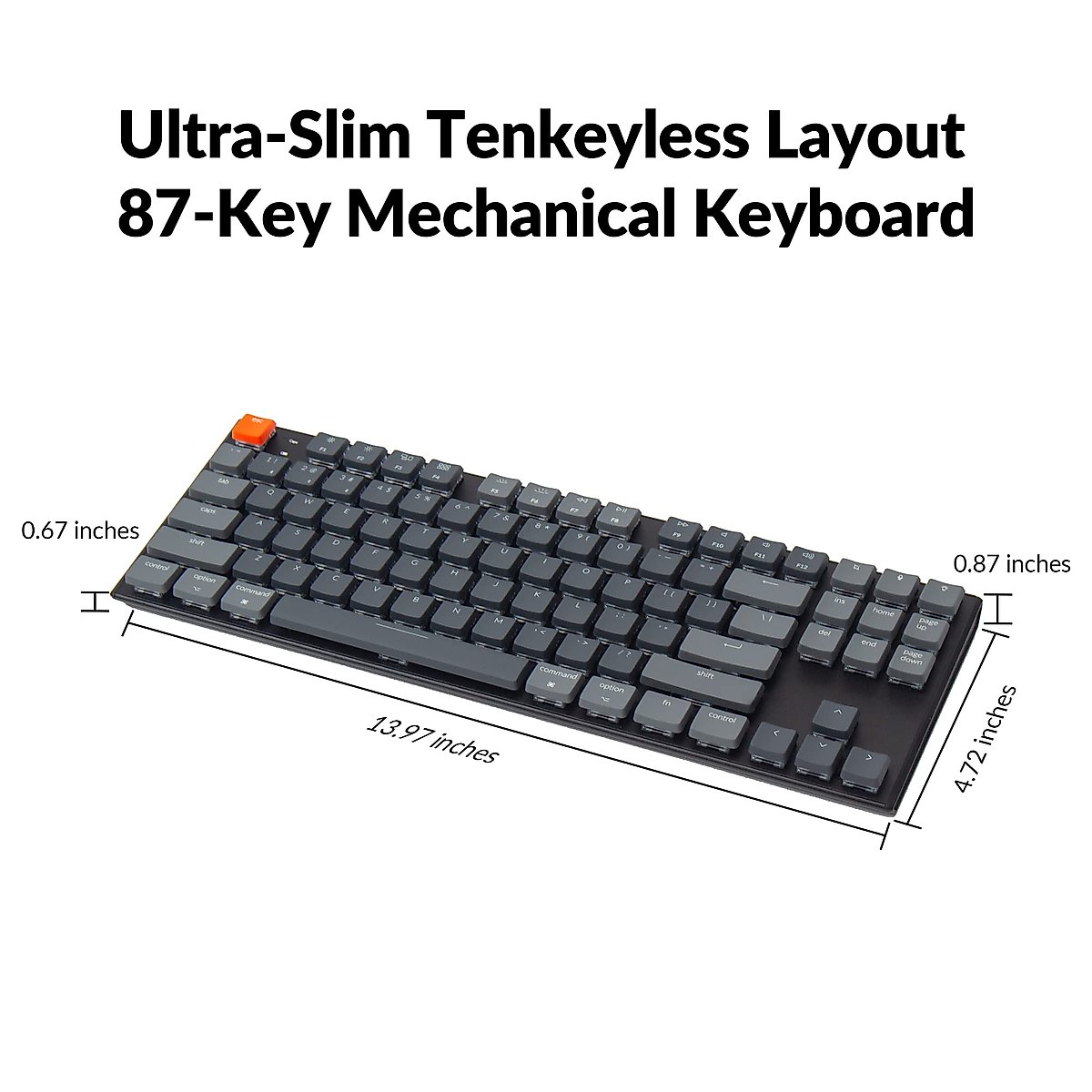 Keychron K1 RGB Hot-swappable Tenkeyless Layout Ultra-Slim Wireless Bluetooth/Wired USB Mechanical Keyboard for Mac Windows with Low-Profile Keychron Optical Red Switch Full Aluminum - Version 5