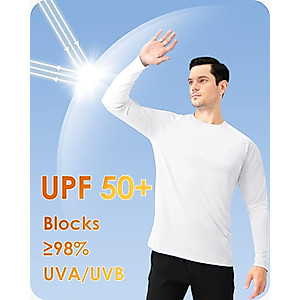 Boladeci Rash Guard for Men SPF Shirts Long Sleeve Lightweight UPF 50+ Sun Protection Swim Shirts Quick Dry UV Surf Water Running Fishing Tee T-Shirts White
