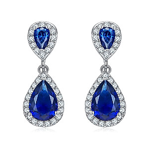 LAVINA Fancy Teardrop CZ Pierced Dangle Earring Classically And Elegant Hypoallergenic Earrings For Women Brides Wedding (Blue)