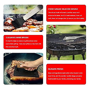 SETTECH 6PCS Grill Set for BBQ Tools Grilling Set,Heavy Duty Grill Utensils for Outdoor Grill with Spatula,Fork,2 Set of Brushes,Tongs and BBQ Press,BBQ Accessories Grill Sets for Men