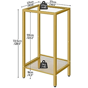 HOOBRO Tall Side Table, Morden Tempered Glass End Telephone Table with Adjustable Mesh Shelves, Small Entryway Table, Laptop Table for Office, Hallway, Living Room, Gold GD03DH01