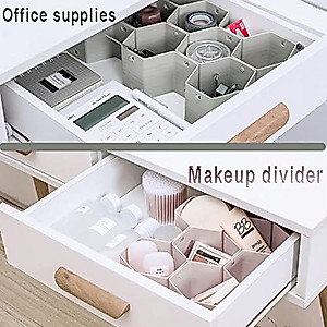 Honeycomb Separator Adjustable Drawer Organizer Divider for Underwear Belt-Scarf Socks Storage Separater for Clutter Makeup, Can Help Tidy Kitchen, Bedroom, Bathroom, Dresser,Office (Grey (4 sets))