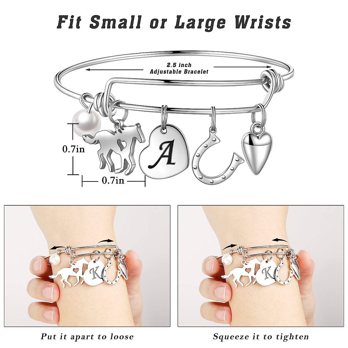 Anoup Horse Gifts for Girls, Horse Stuff Horse Gifts for Women Initial Bracelet for Teen Girls Gifts for Girls Horse Jewelry