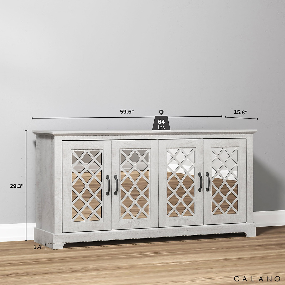 Galano Millicent 65 Inch TV Stand with Storage, Entertainment Center for Living Room, Boho Decor, Cabinet Organizer, 15.7" D x 59.1" W x 29.3" H, Dusty Grey Oak