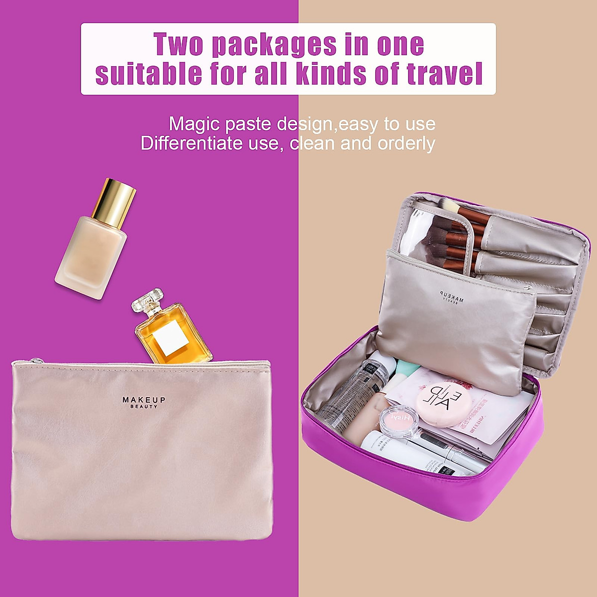 Queboom Travel Makeup Bag Cosmetic Bag Makeup Bag Toiletry bag for women and men (Deep purple)