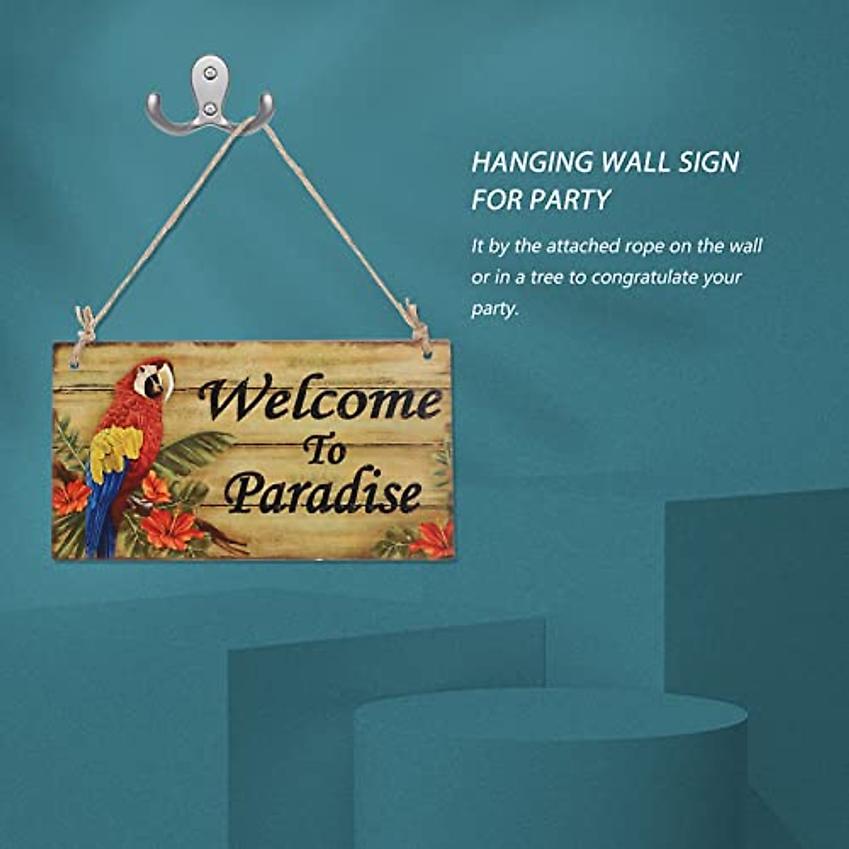 BESTOYARD Welcome to Paradise Wooden Signs Hawaiian Luau Summer Beach Party Hanging Sign Wall Sign Decoration