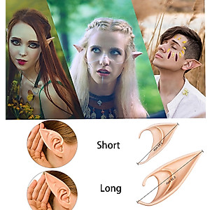 Merroyal Moon Rhinestones Headband Fairy Crown Woodland Circlet Fair Headpiece with 2 Pairs Latex Elf Ear for Women Girls（Moon Sliver and White ）