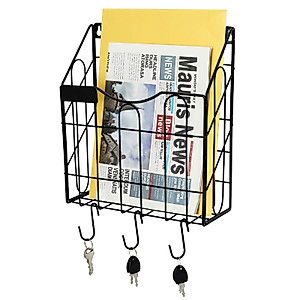 Superbpag Hanging Wall File Holder Organizer with 3 Hooks Wall Mount Document Organizer Magazine Storage Rack for Office Home Classroom School, Black