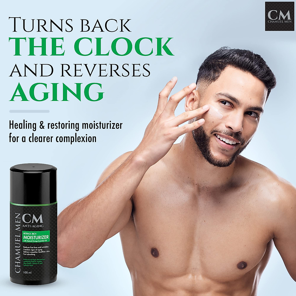 CHAMUEL MEN Daily Face Cream for Men with 2.5% Retinol Anti-Aging Moisturizer for Fine Lines, Dark Spots, and Wrinkles - Overnight Lotion