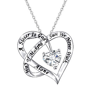 FLYOW A Sister is God's Way of Making Sure We Never Walk Alone Engraved Heart Pendant Necklace 925 Sterling Silver Friendship Jewelry for Women Sisters Siblings,18 inch
