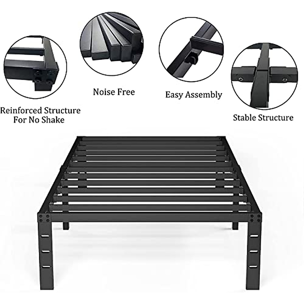 Tooyyer Metal Twin Size Bed Frame 18inch High 3000 lbs Heavy Duty Steel Slat Mattress Support Easy to Assembly No Box Spring Needed Non-Slip Support Noise Free Bed Twin