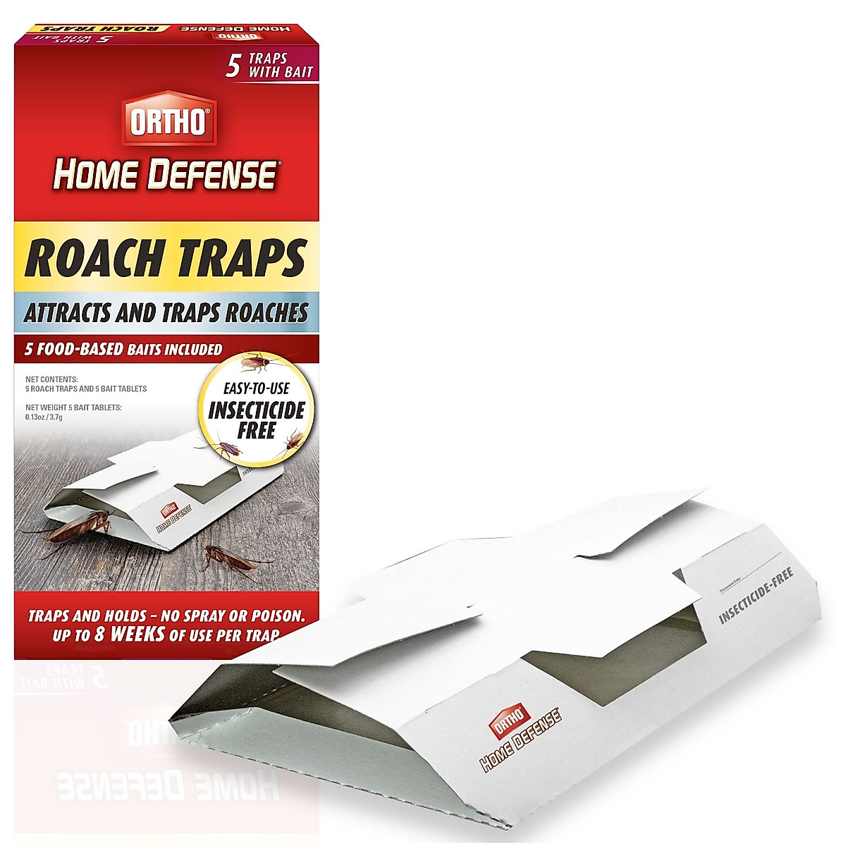 Ortho Home Defense Roach Trap with Bait Tablets, Cockroach Killer, Baited Glue Traps, Roach Traps, High Catch Rate, Roach Killer Indoor Infestation for Homes & More, 15 Traps (3 Pack)…
