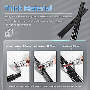 AOLISHENG 1 Pair Push to Open Drawer Slides 12 14 16 18 20 22 24 Inch 100 lb Load Capacity Side Mount Handleless Ball Bearing Full Extension Touch Open Rails Cabinet Metal Runner Dresser Glide Black