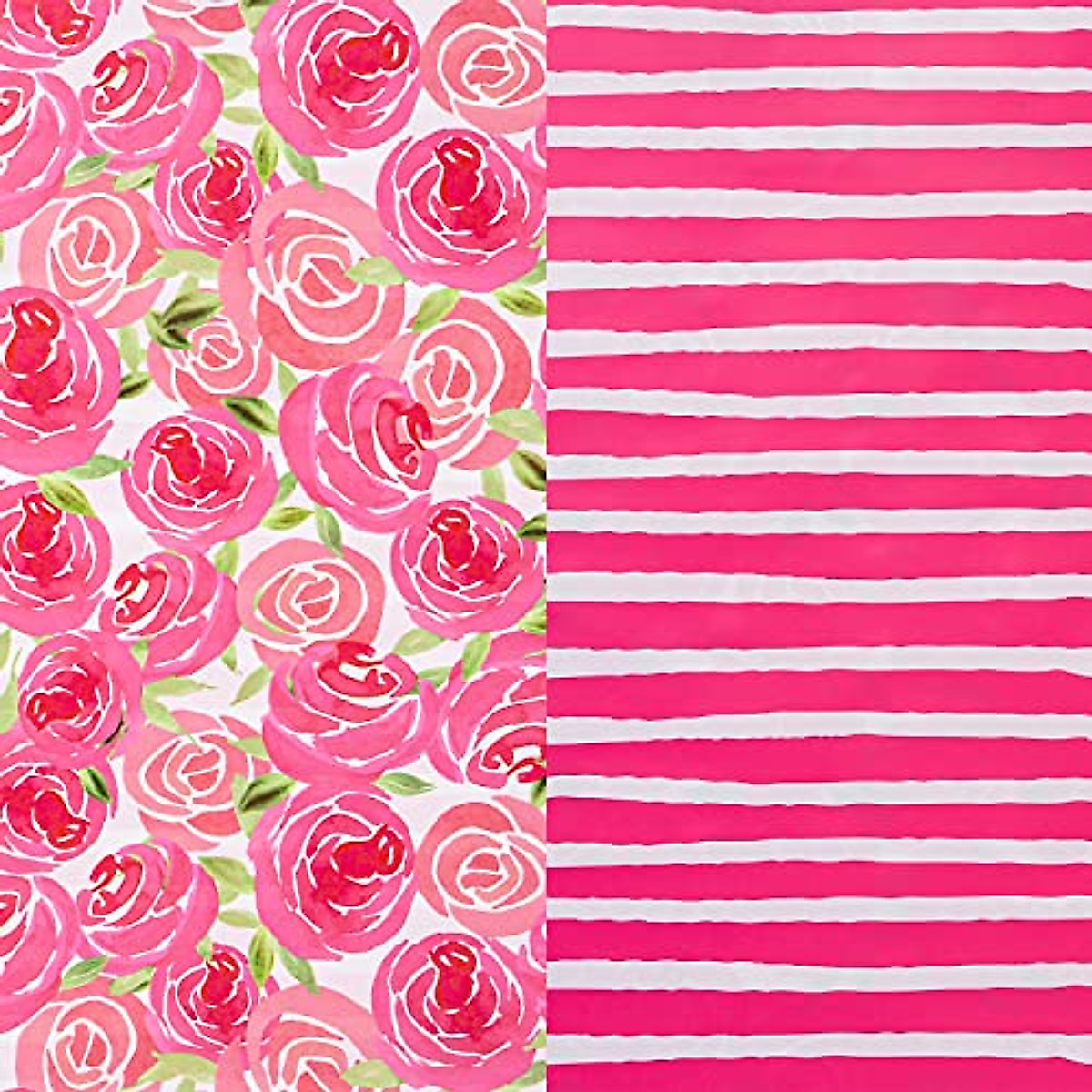 RUSPEPA Reversible Wrapping Paper Roll - Watercolor Style Pink Rose and Stripe Pattern Great for Mother's Day, Birthday, Party, Wedding and More - 17 Inches X 32.8 Feet