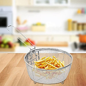 Stainless Steel Deep Fry Basket Fried Basket, Round Fryer Basket, Deep Wire Strainer for Frying, Oil Drainer Strainer Tool with Handle, Ideal for Chips, Fries, Shrimps