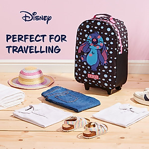 Disney Kids Suitcase - Foldable Trolley Bag 47 x 30cm, 2 Wheels Extendable Handle - Kids Gifts (Black Stitch)