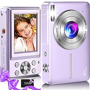 Digital Camera,Kids Camera with 32GB Card,Nsoela FHD 1080P 44MP Compact Vlogging Camera,Point and Shoot Camera 16X Digital Zoom, Portable Mini Kids Camera for Teens Students