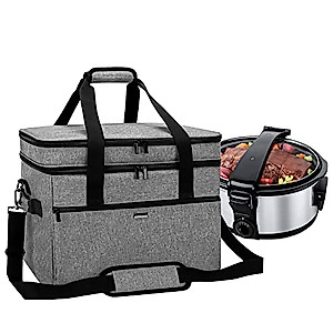YARWO Slow Cooker Bag Compatible with Crock-Pot and Hamilton Beach 6-8 Quart Oval Slow Cooker, Double Layers Slow Cooker Travel Carrier for kitchen Appliance and Accessories, Gray (Bag Only)