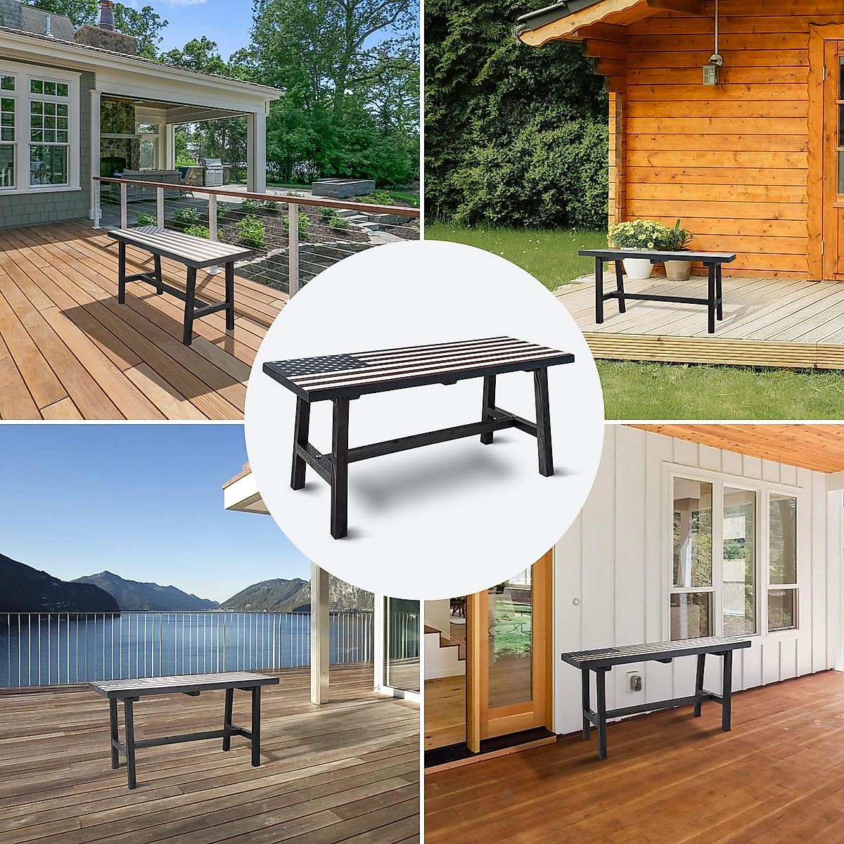 BACKYARD EXPRESSIONS PATIO · HOME · GARDEN Wood American Flag Indoor/Outdoor Patio Bench Backyard Expressions Bench-31.5", Red, White, Blue Brown