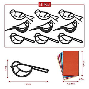 9 Pieces Birds Suncatcher Kit for Kids, DIY Stain Glass Kits Effect Paper Crafts (9 Cutouts, 16 Tissue Papers) for Kids Window Art Classroom Art Crafts Birthday Gift Toys Party Favors 6 x 2 inch