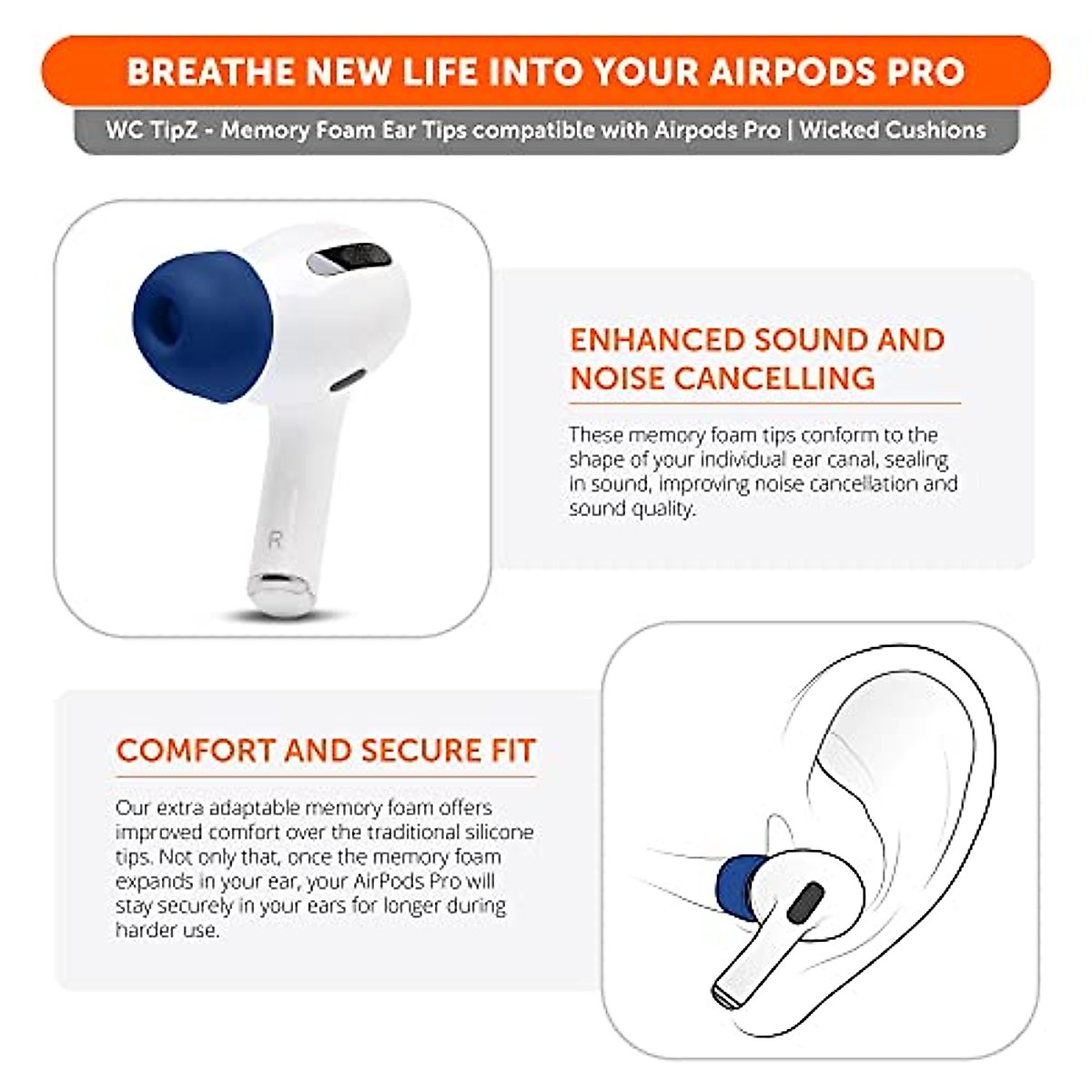 WC HookZ + WC TipZ - Over Ear Hooks and Memory Foam Tips Combo for Airpods Pro by Wicked Cushions | Black & Black