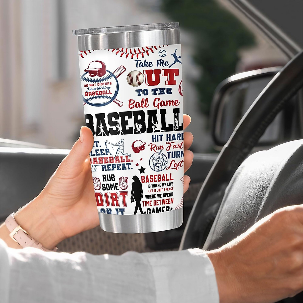 FOCIUZTA Baseball Mom Daily – Handle Cup Tumblers for Women, Coffee Mothers Mama Funny Insulated 20oz Tumbler with Lid & Straw, Ideal Baseball Gifts