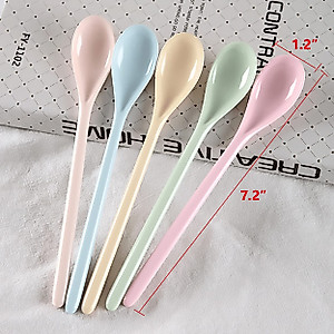 Dadamong 5Pcs Melamine Long Handle Mixing Spoon 7.2 Inch, Coffee Spoons Colorful Plastic Latte Machiatto, Tall Iced Tea, Ice Cream Sundae, Cocktail, Hot Chocolat Stirring Longdrink Spoons